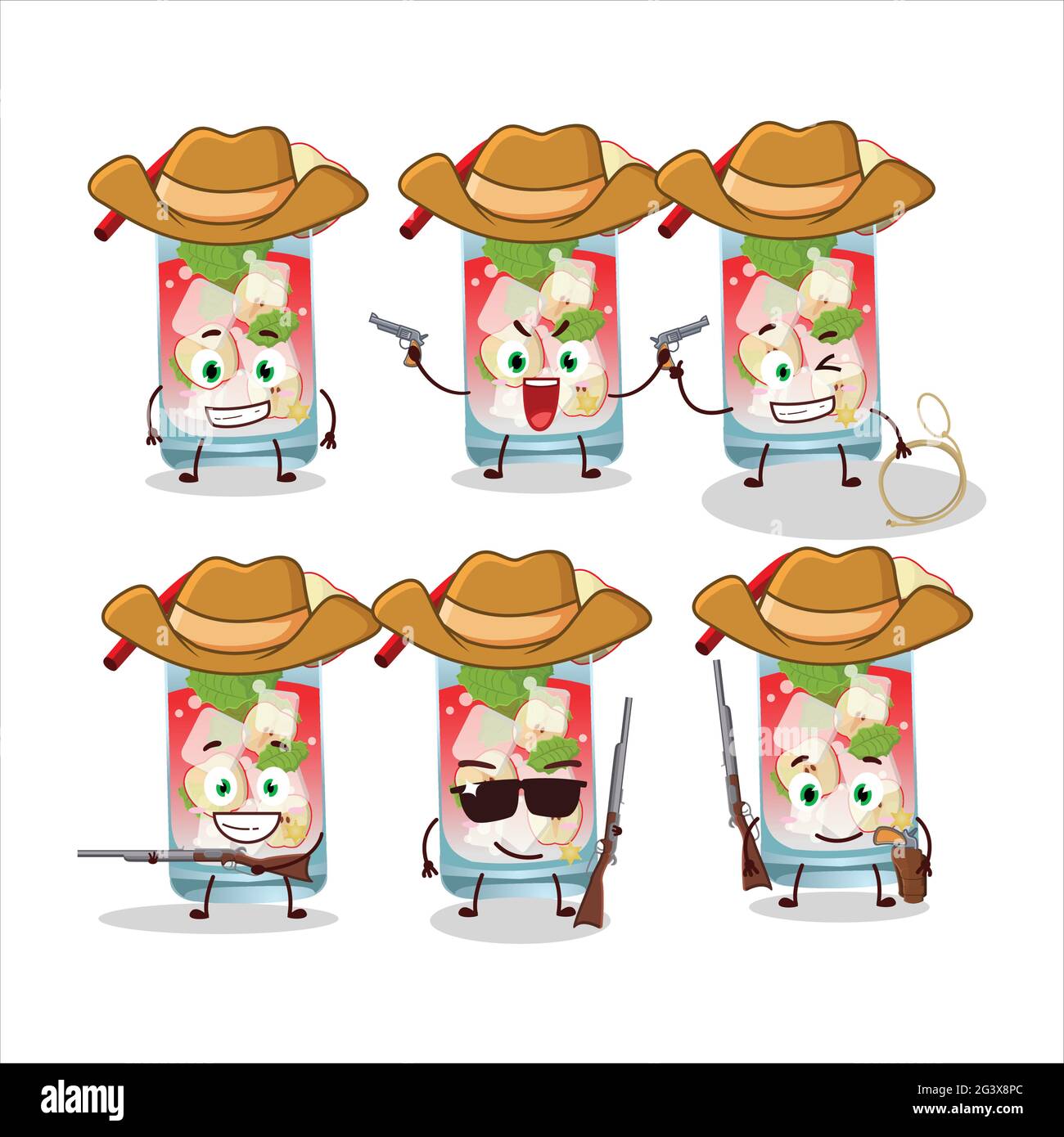 Cool cowboy apple mojito cartoon character with a cute hat. Vector ...