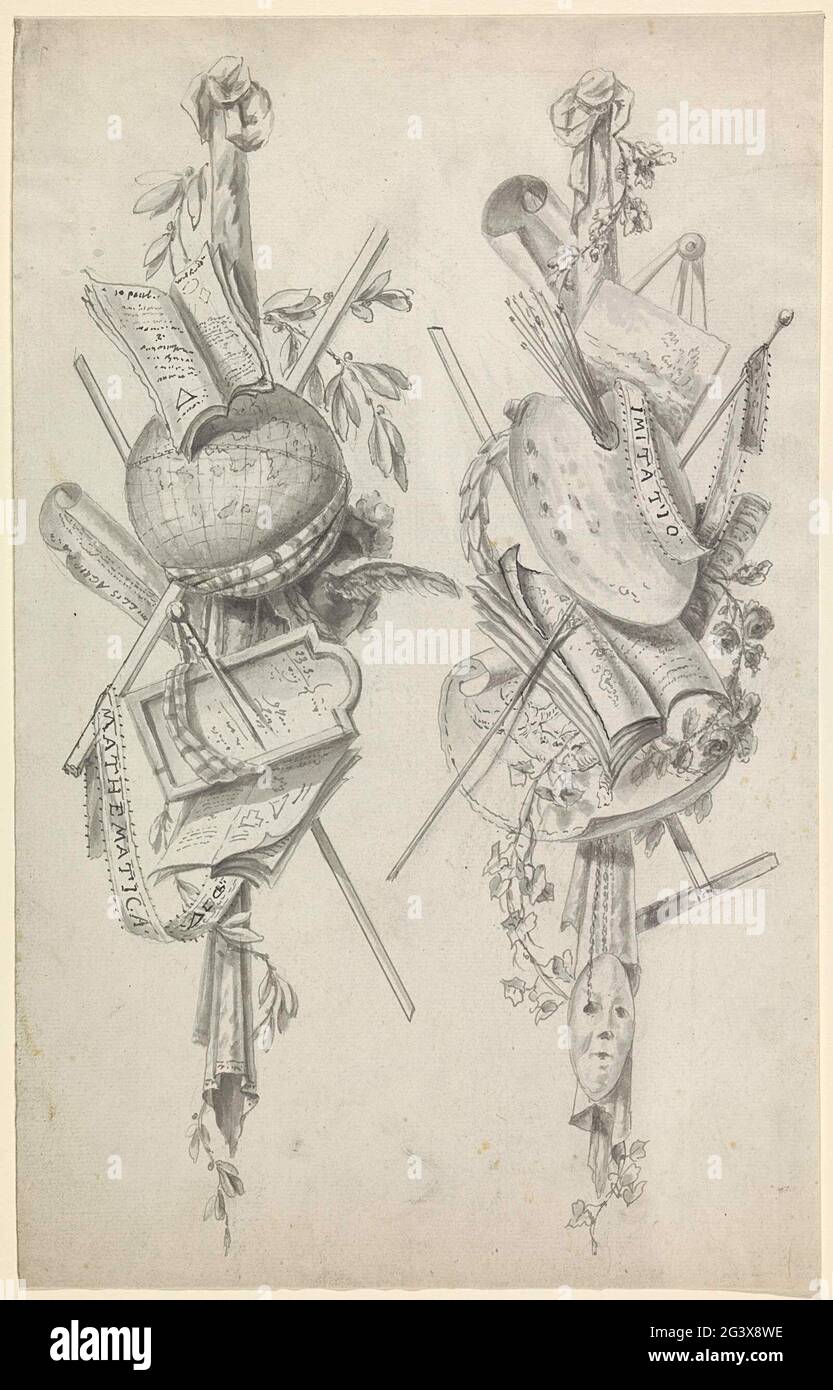 Mathematics and imitation; Mathematica, Imitatio. On the left a trophy ...