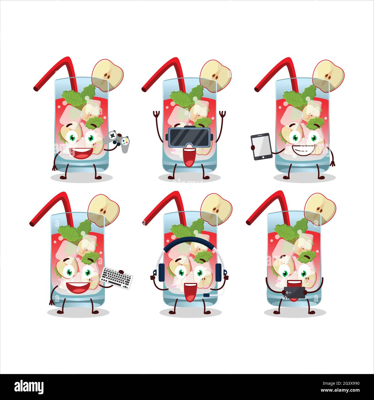 Apple mojito cartoon character are playing games with various cute ...