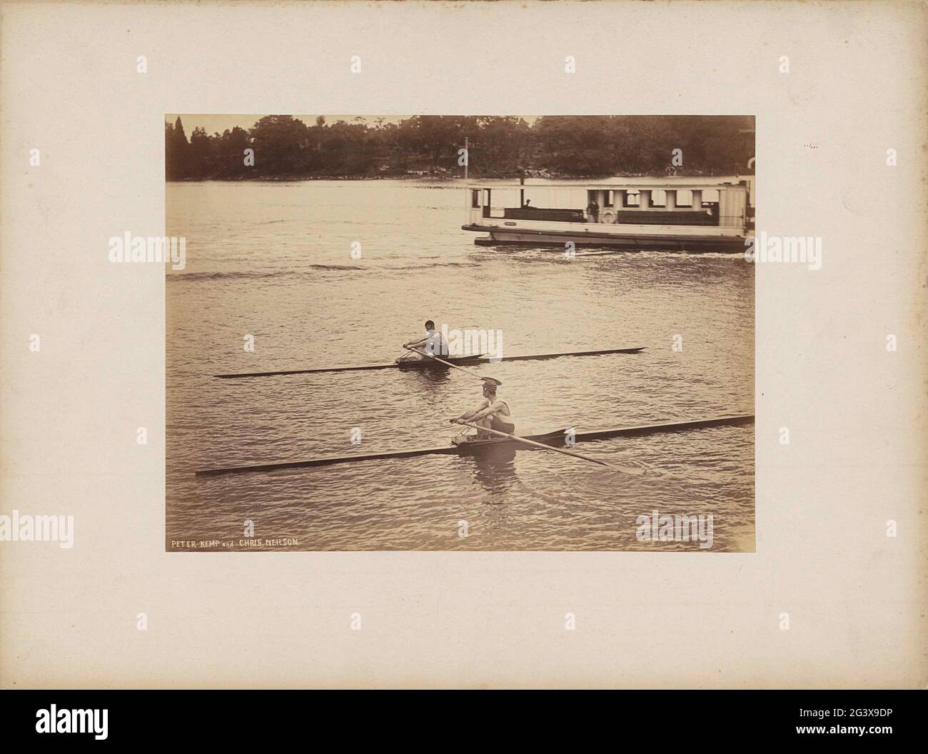 Rowers Peter Kemp and Chris Neilson in action in a skiff, presumably in ...