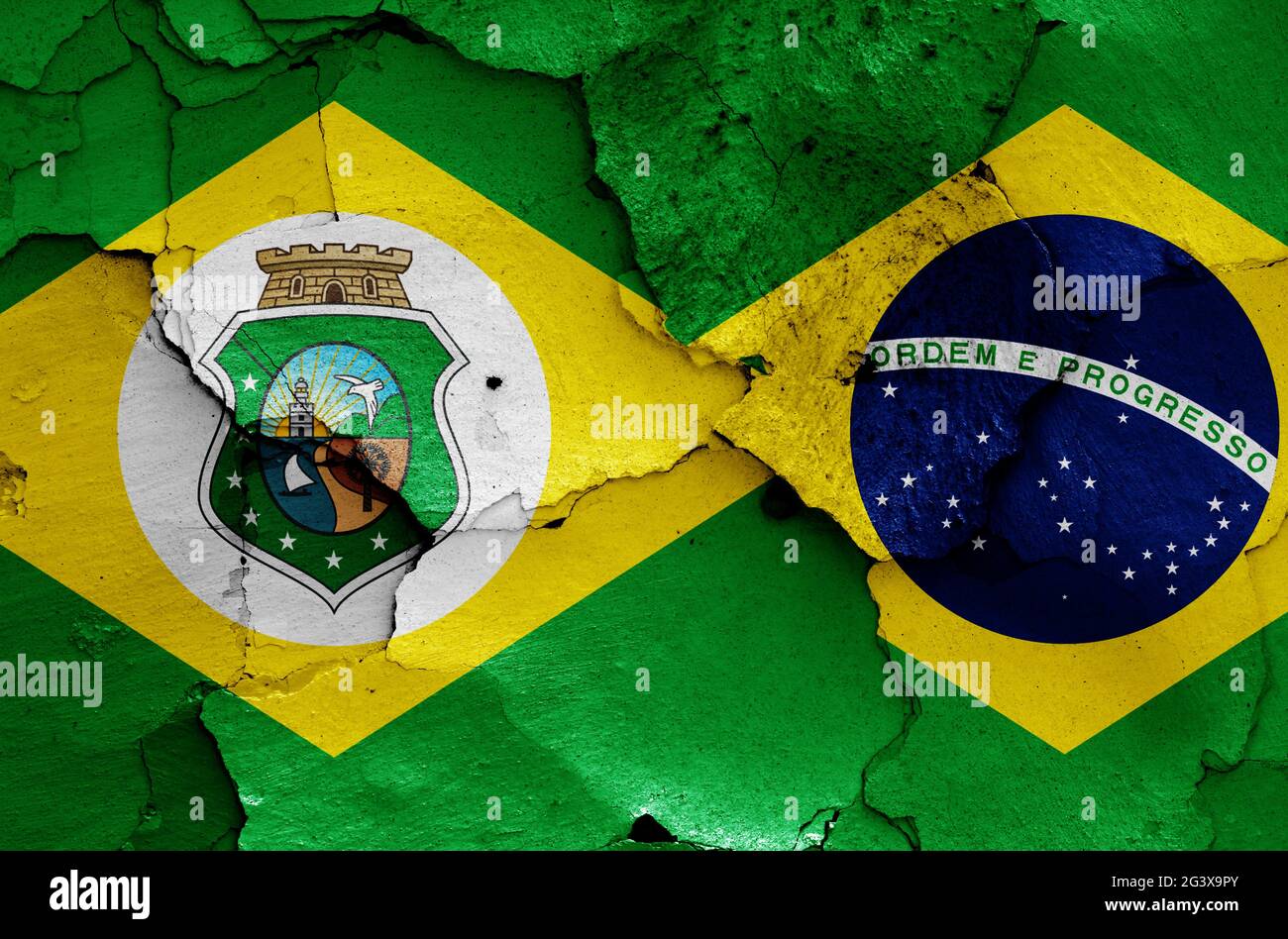 Flags of Ceara state and Brazil painted on cracked wall Stock Photo - Alamy