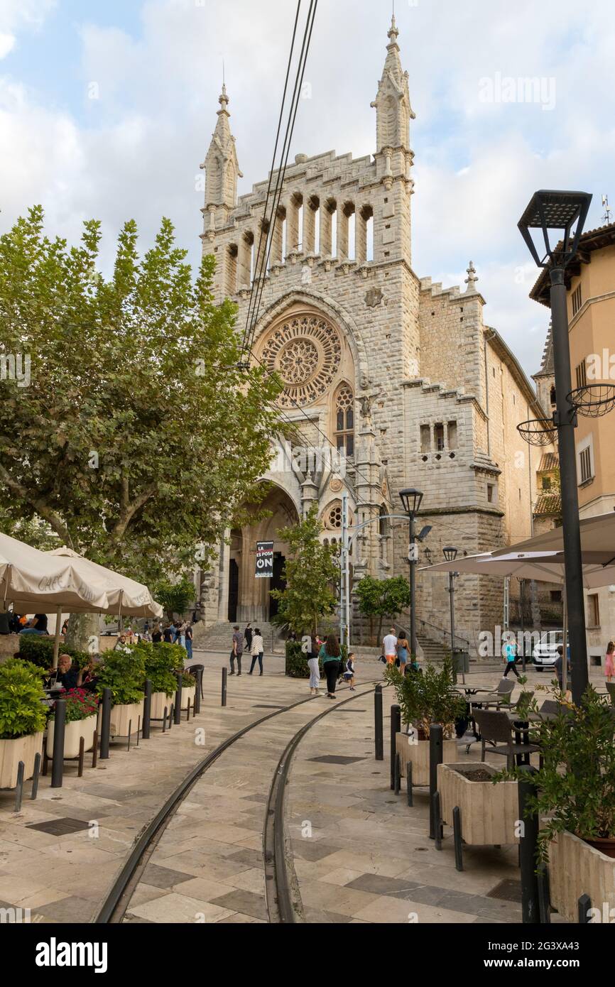 SOLLER, SPAIN - Dec 28, 2020: A beautiful vertical shot of church of ...