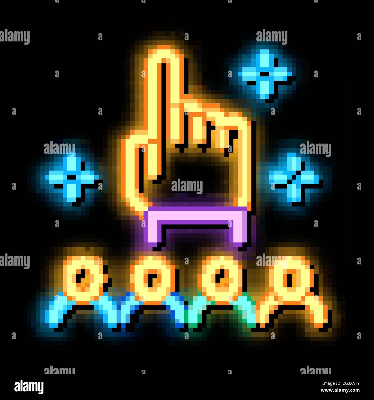 finger up gesture and audience neon glow icon illustration Stock Vector ...