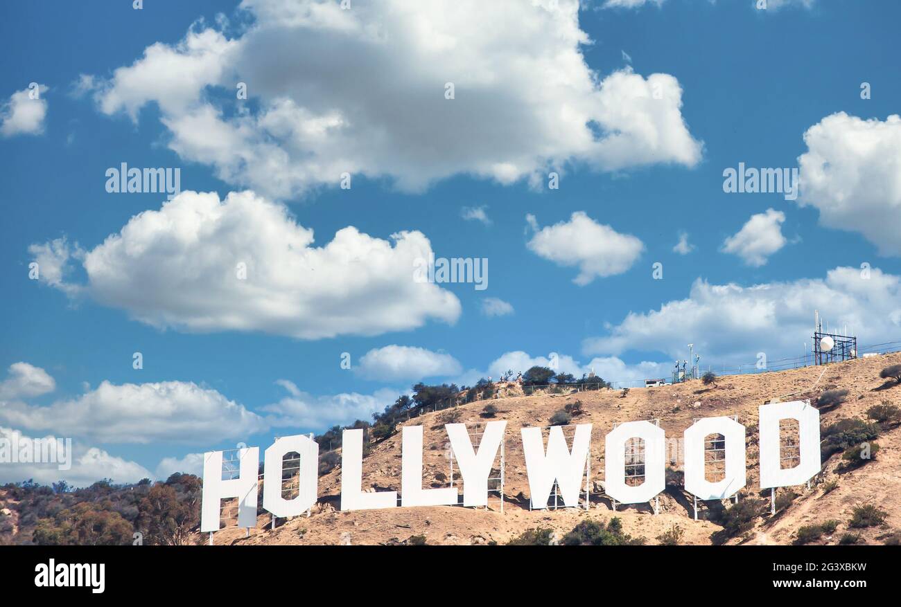 Hollywood sign in Los Angeles on blue sky Stock Photo - Alamy