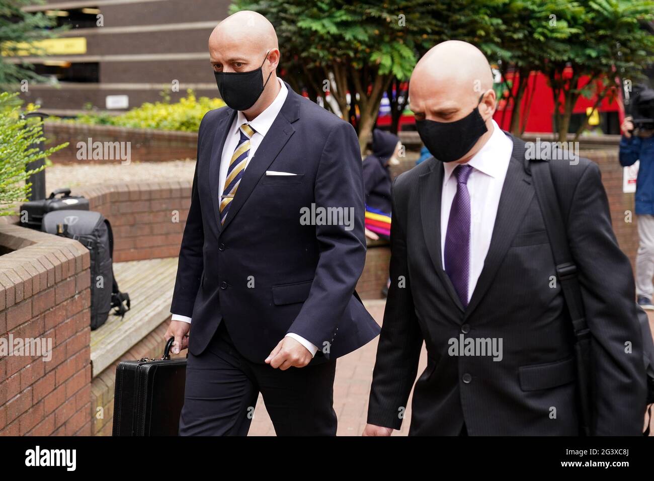 West Mercia Police constable Benjamin Monk (left) arrives at Birmingham ...