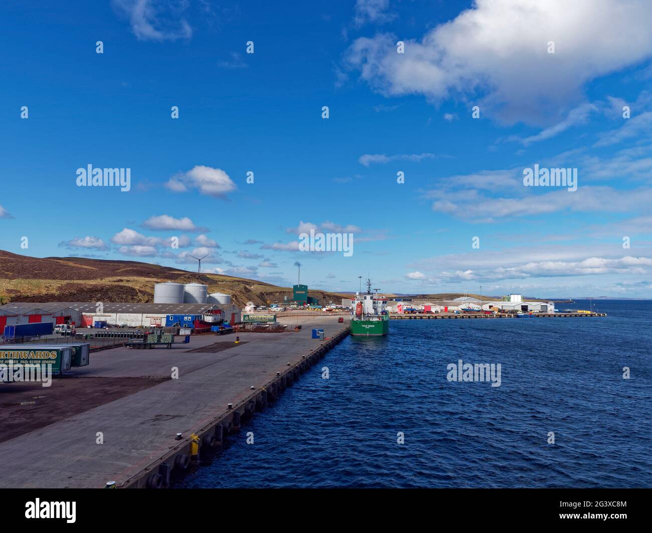 Peterson Quay at the Greenhead Base in the Shetland Islands with the ...