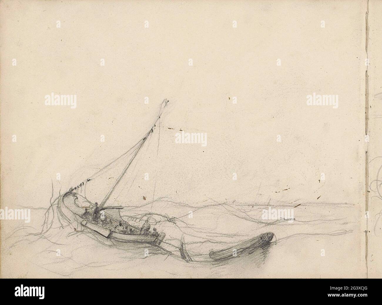 Sailboat and a sloop at sea. Leaf 1 Verso from a sketchbook with 44 ...