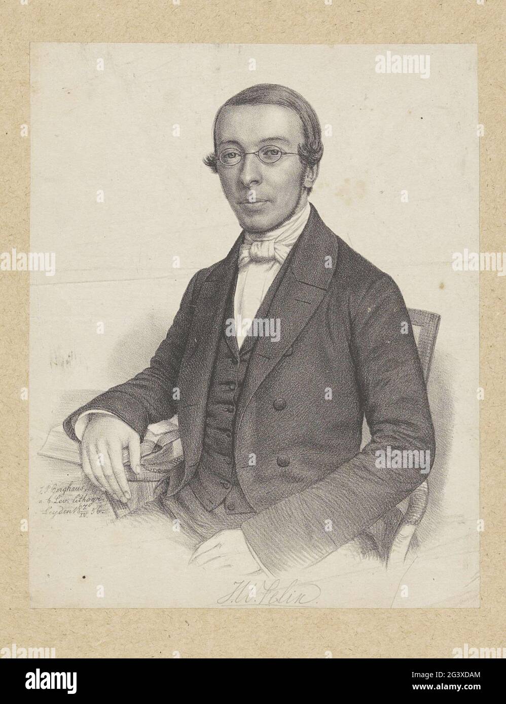 Portrait of Jan Wouter Felix. The portrait carries glasses and leans ...
