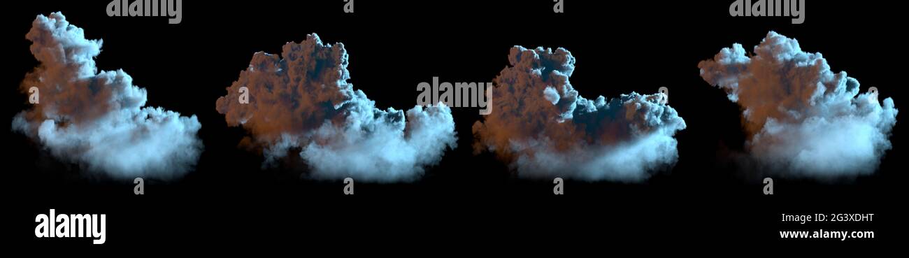 set of different night cumulus clouds isolated, cgi nature 3D ...
