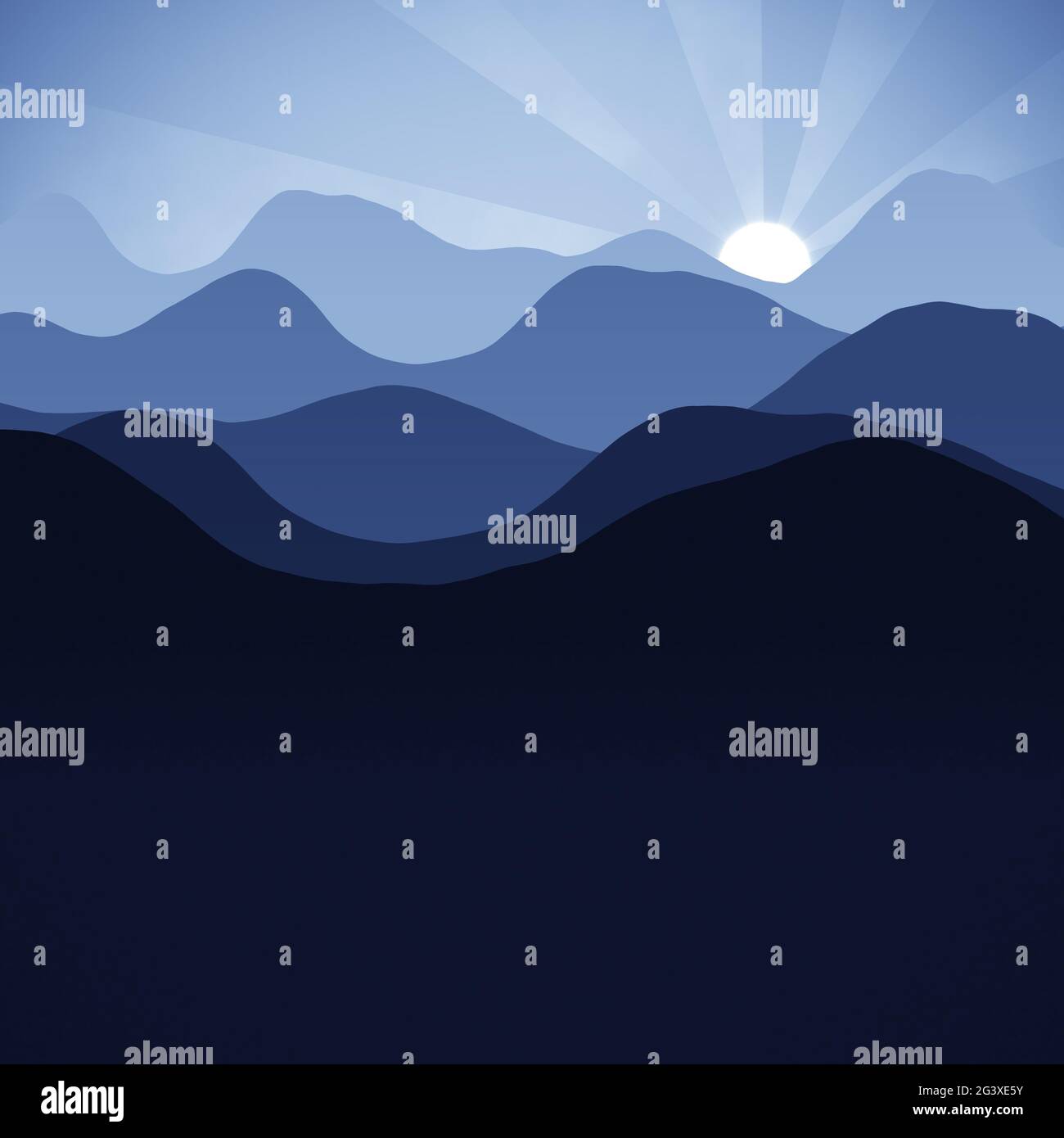 Flat layers landscape background with the sun Stock Photo - Alamy