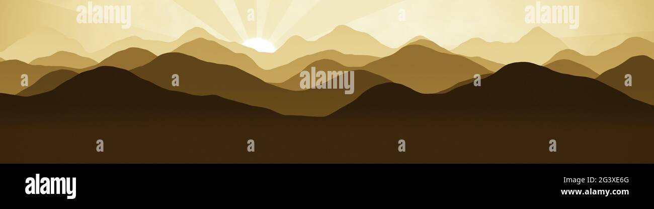 Flat layers landscape background with the sun Stock Photo - Alamy