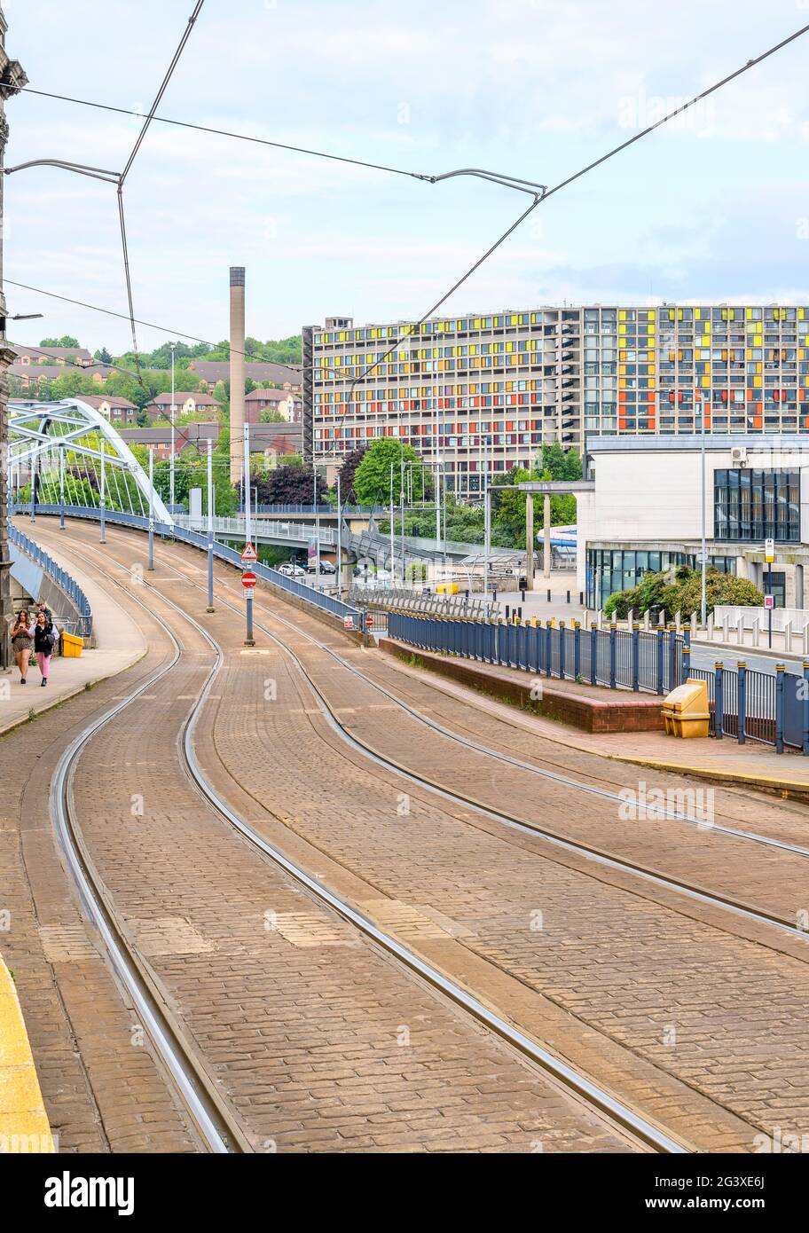 The modern tram service now runs past Park Hill estate in Sheffield ...