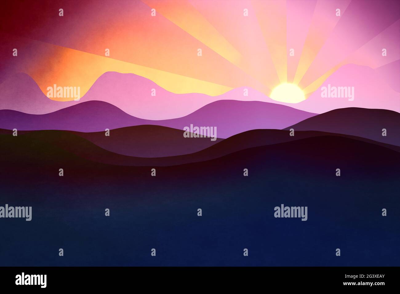 Flat layers landscape background with the sun Stock Photo - Alamy