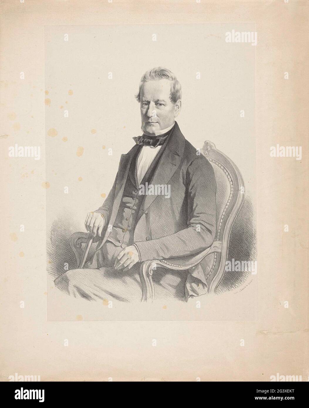 Portrait of an unknown man. The portrait is in chair. He has a walking ...