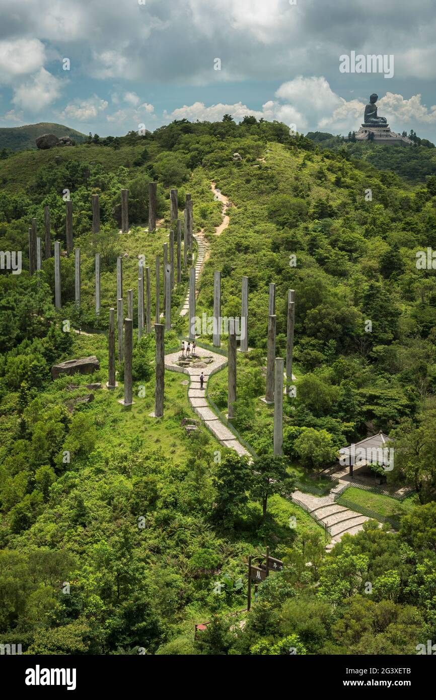 The Wisdom Path, an installation carved with the Buddhist Heart Sutra, near the Tian Tan Buddha ...
