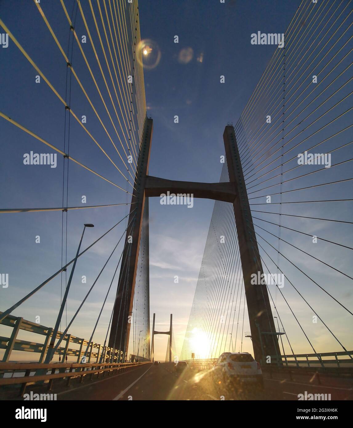 The new severn bridge between Wales and england at sundown Stock Photo ...