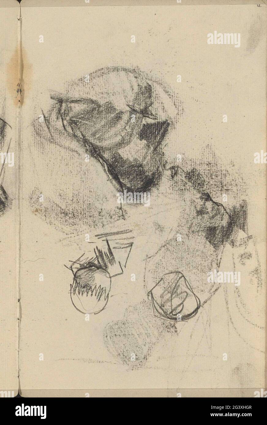 Figure studies. Woman with bent head and possibly children's heads ...