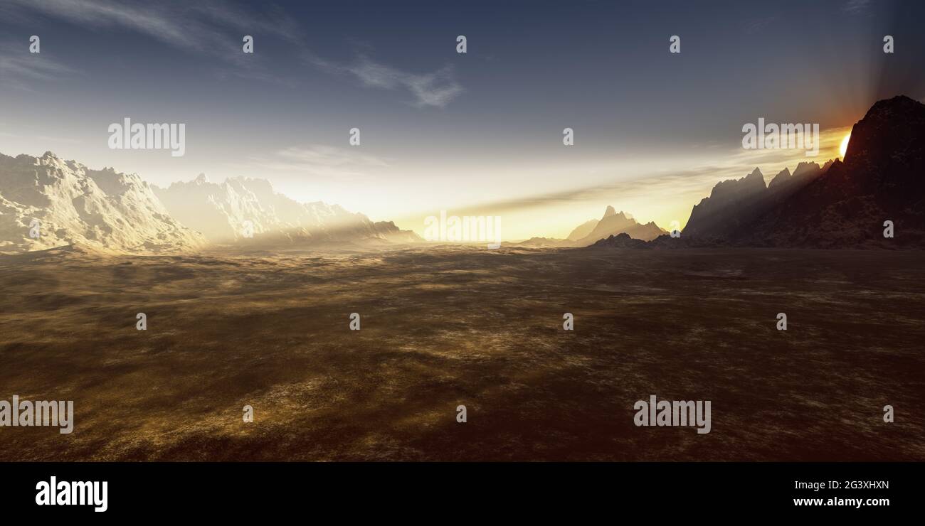 Desert sunset landscape background Stock Photo - Alamy