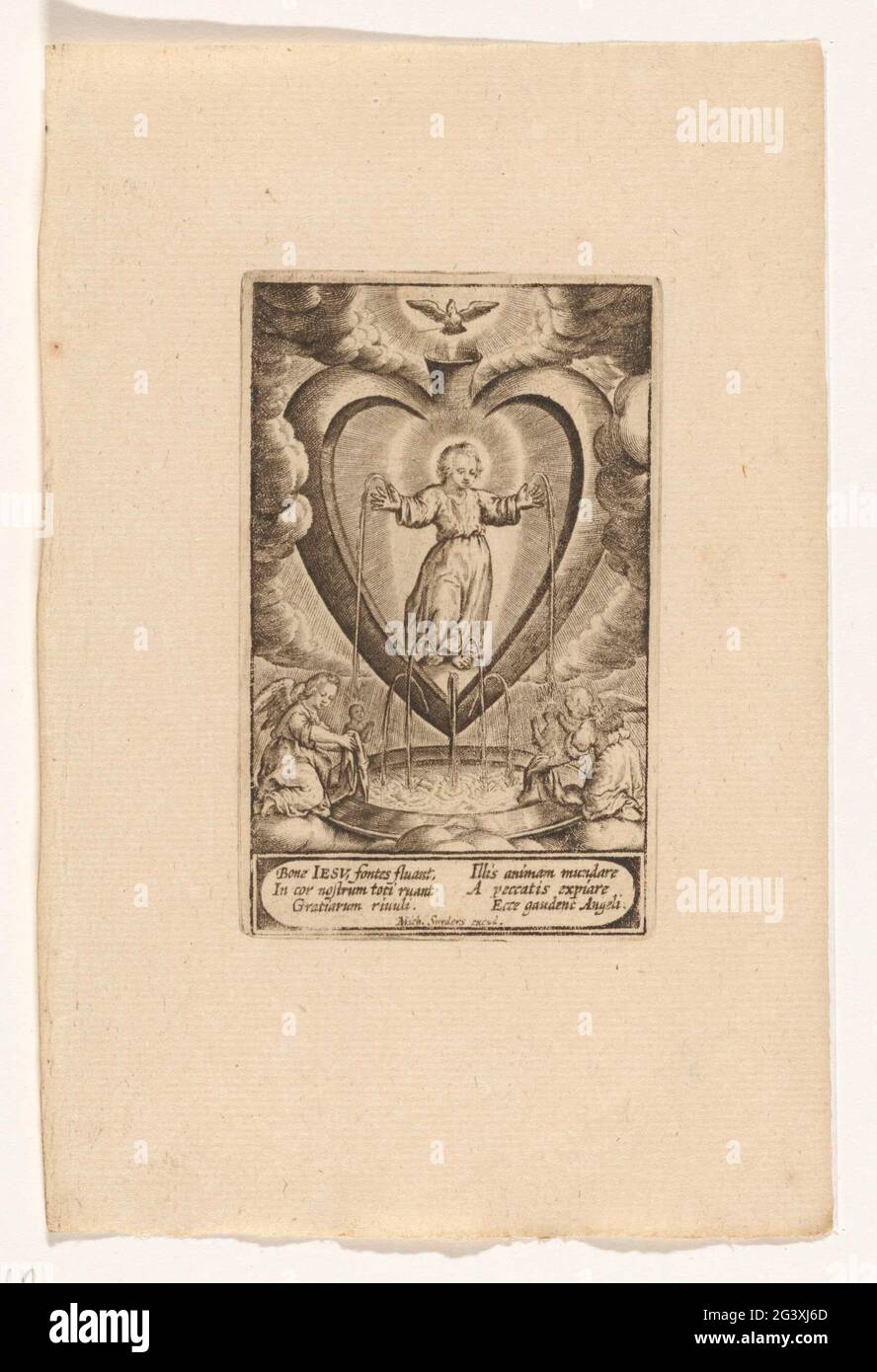 The blood from the stigmata by angels received; Cor Iesu Amanti Sacrum ...