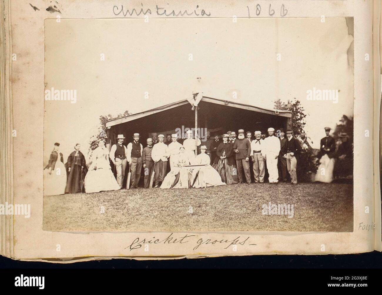 Group portrait of cricket players for a tent in Christiania; Cricket ...