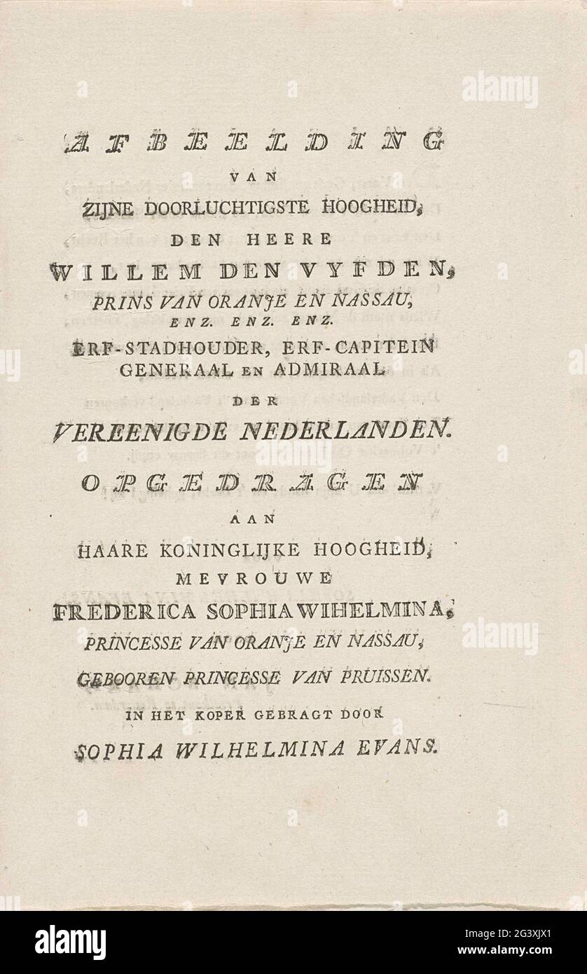 Text at the portrait of Willem V, Prince of Orange-Nassau Stock Photo ...