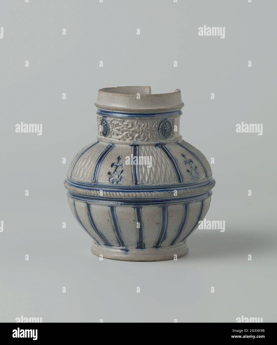 Jug of stoneware. The belly of the jug has the shape of two half ...