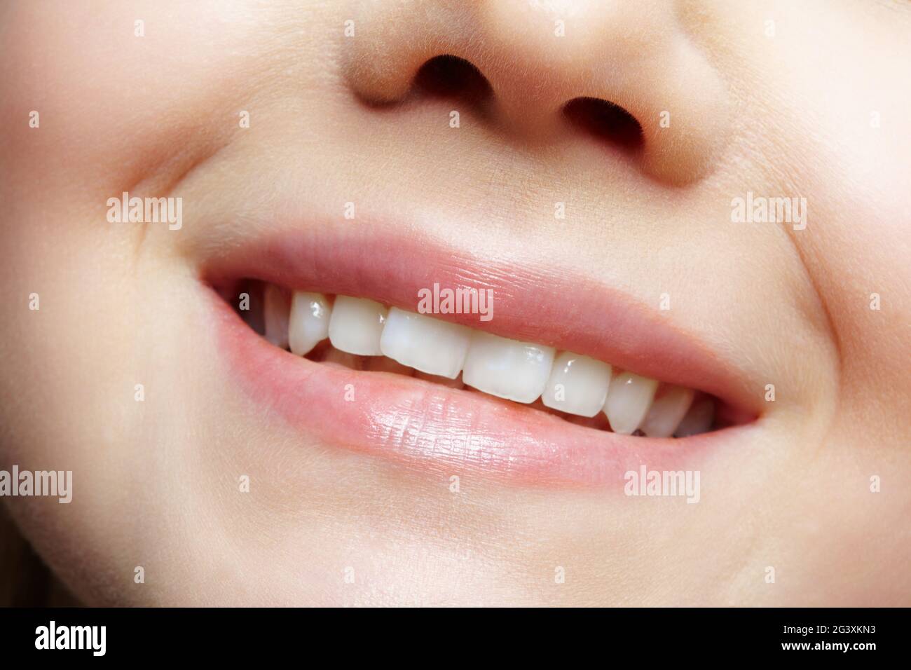 Human mouth and nose. Closeup macro portrait of young female teenager ...