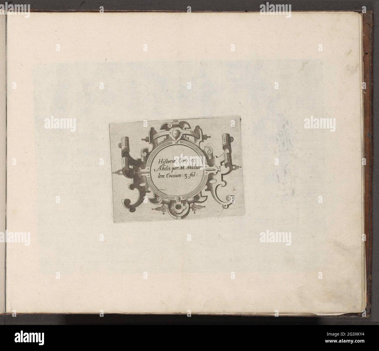 Cartouche with rollerwork; History of Cain and Abel; Historia Caini et ...