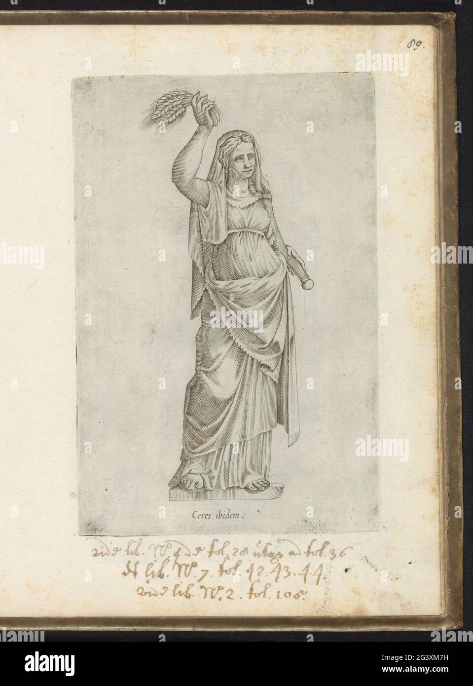 Sculpture of Ceres; Sculptures from ancient times. Caption in Latin ...