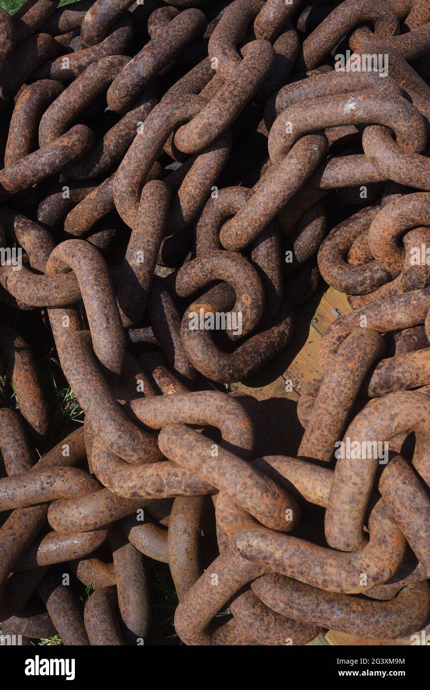 Pile of large rusty chains. Maritime, waste, grunge concept image for ...