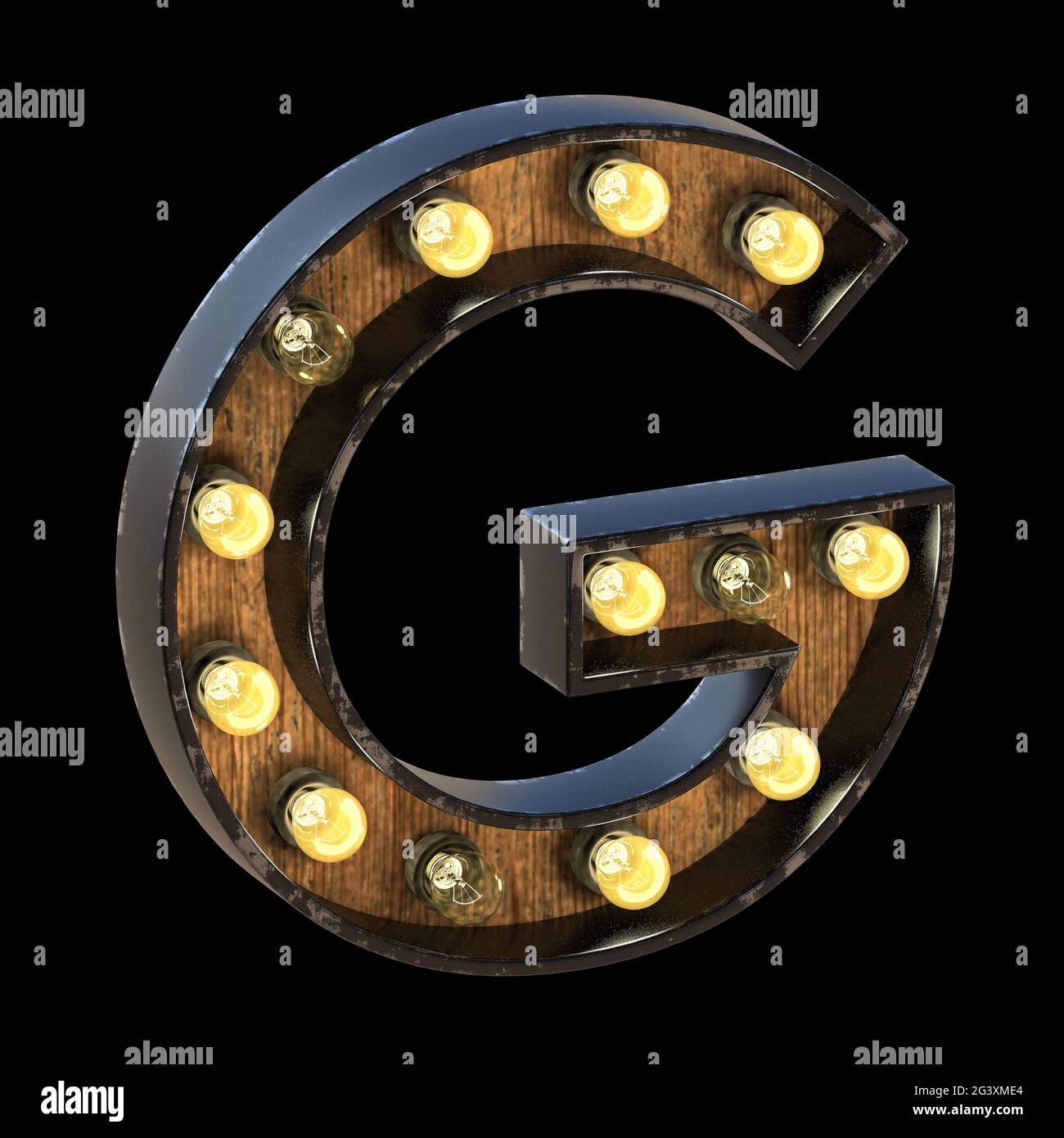 Light bulbs font Letter G 3D Stock Photo - Alamy