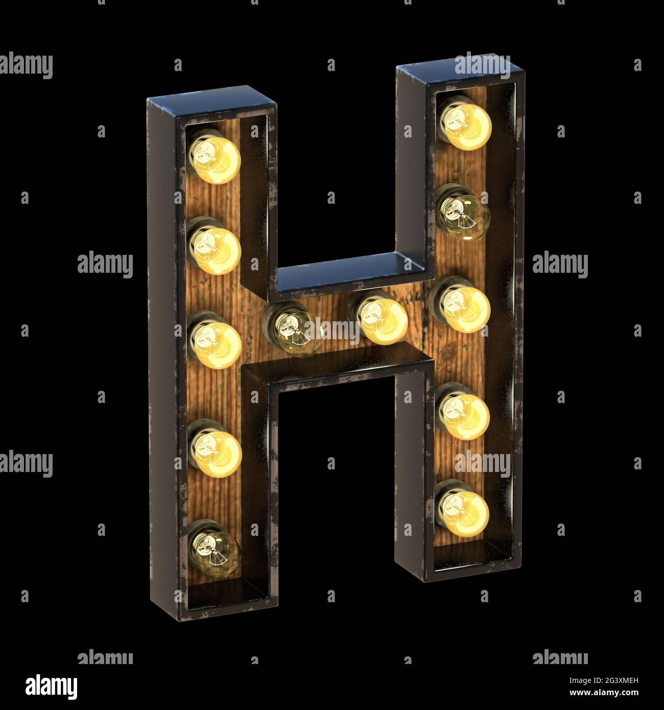 Light bulbs font Letter H 3D Stock Photo - Alamy