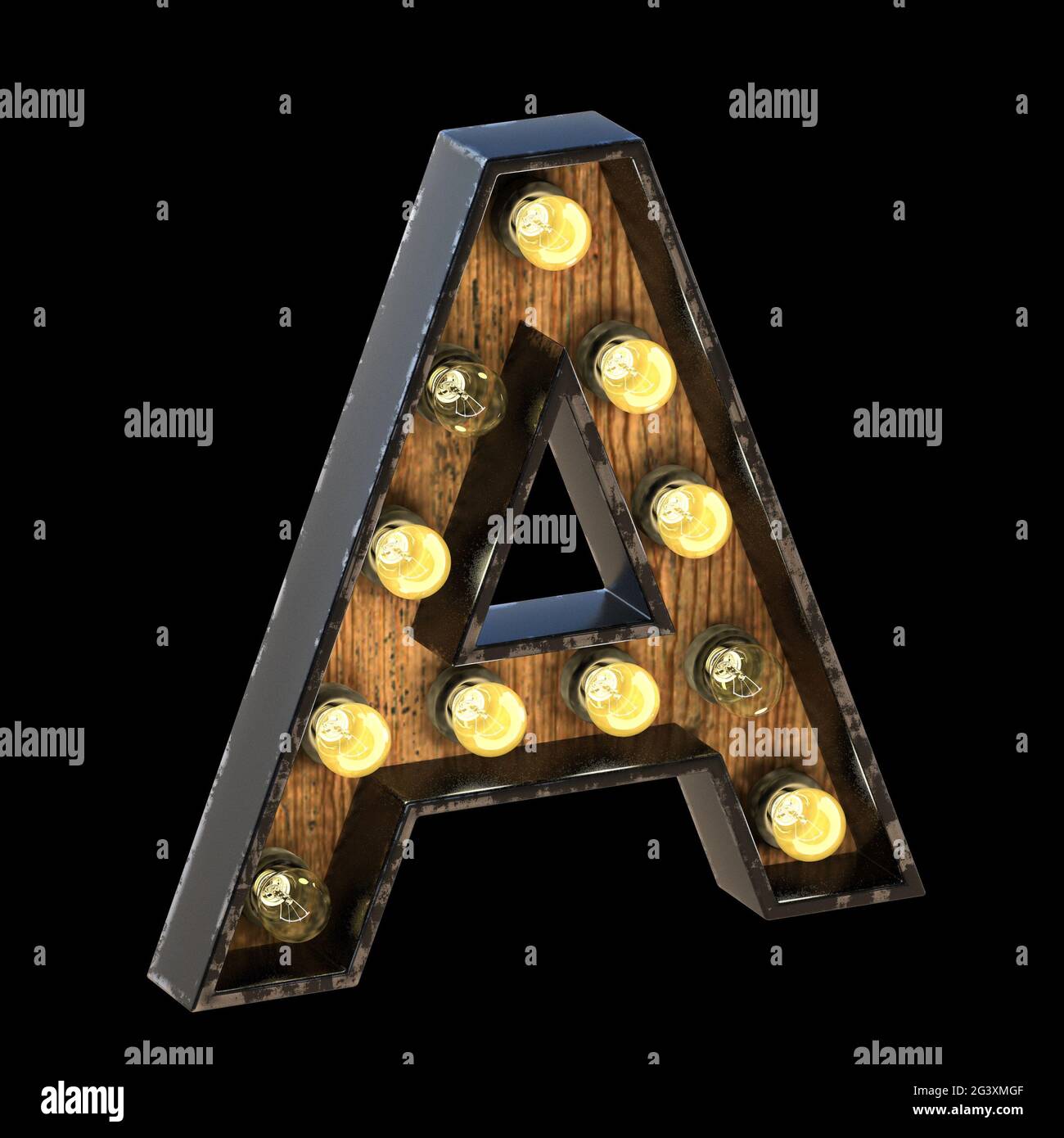 Light bulbs font Letter A 3D Stock Photo - Alamy