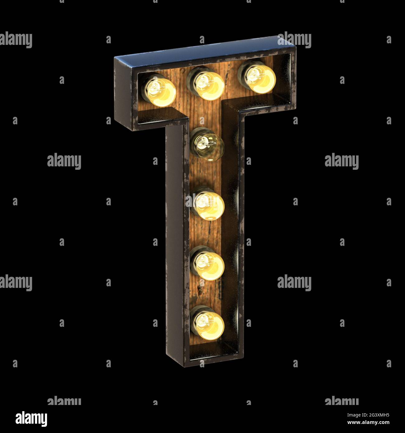 Light bulbs font Letter T 3D Stock Photo - Alamy