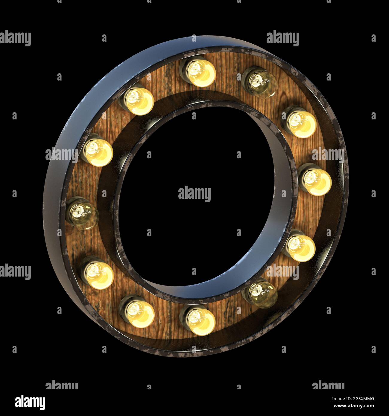 Light bulbs font Letter O 3D Stock Photo - Alamy