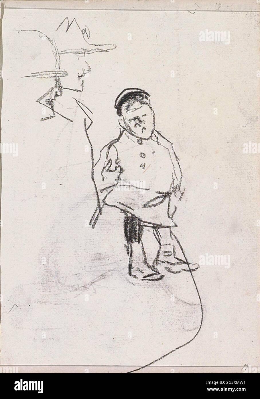 Standing boy and two figures, in profile. Leaf 7 Recto from Sketchbook ...