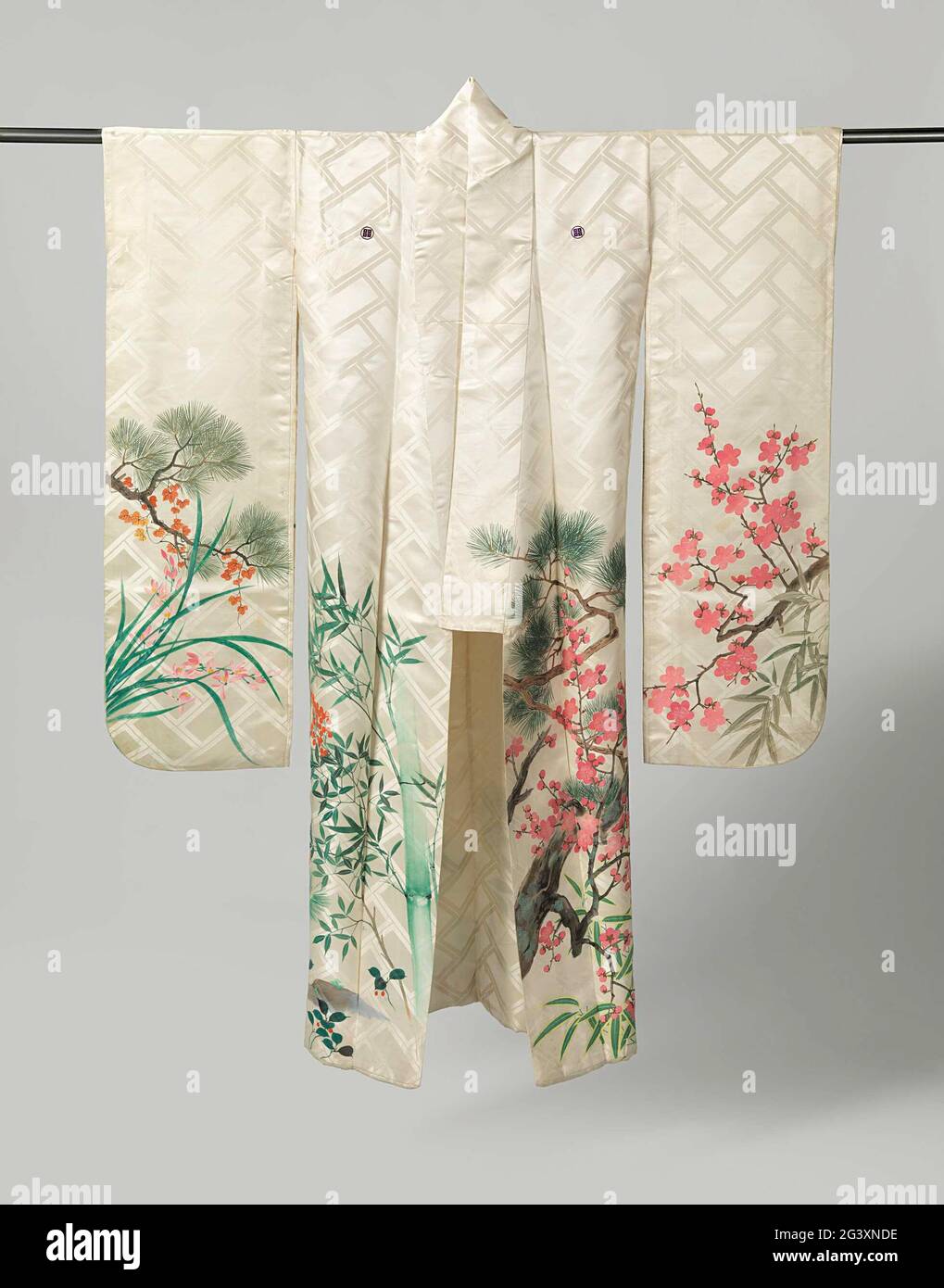 Furisode with New Year plants. Formal kimono with long sleeves for an ...