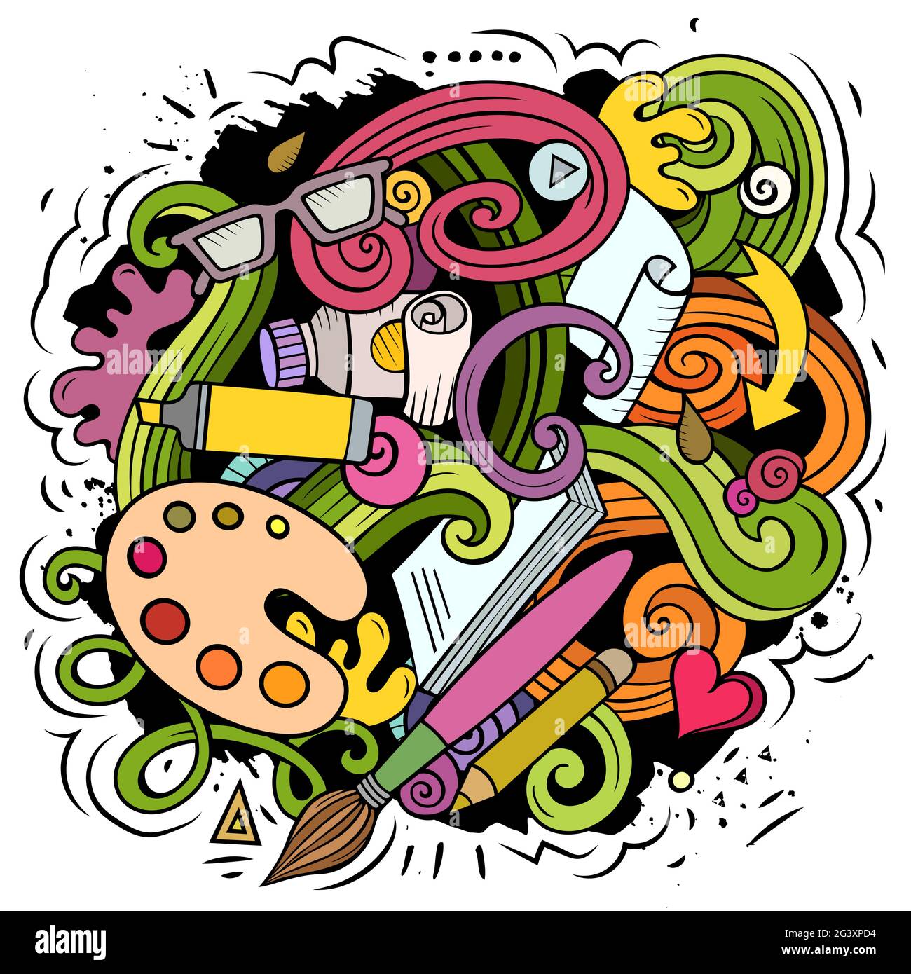 Art vector doodles illustration. Artist elements and objects cartoon ...