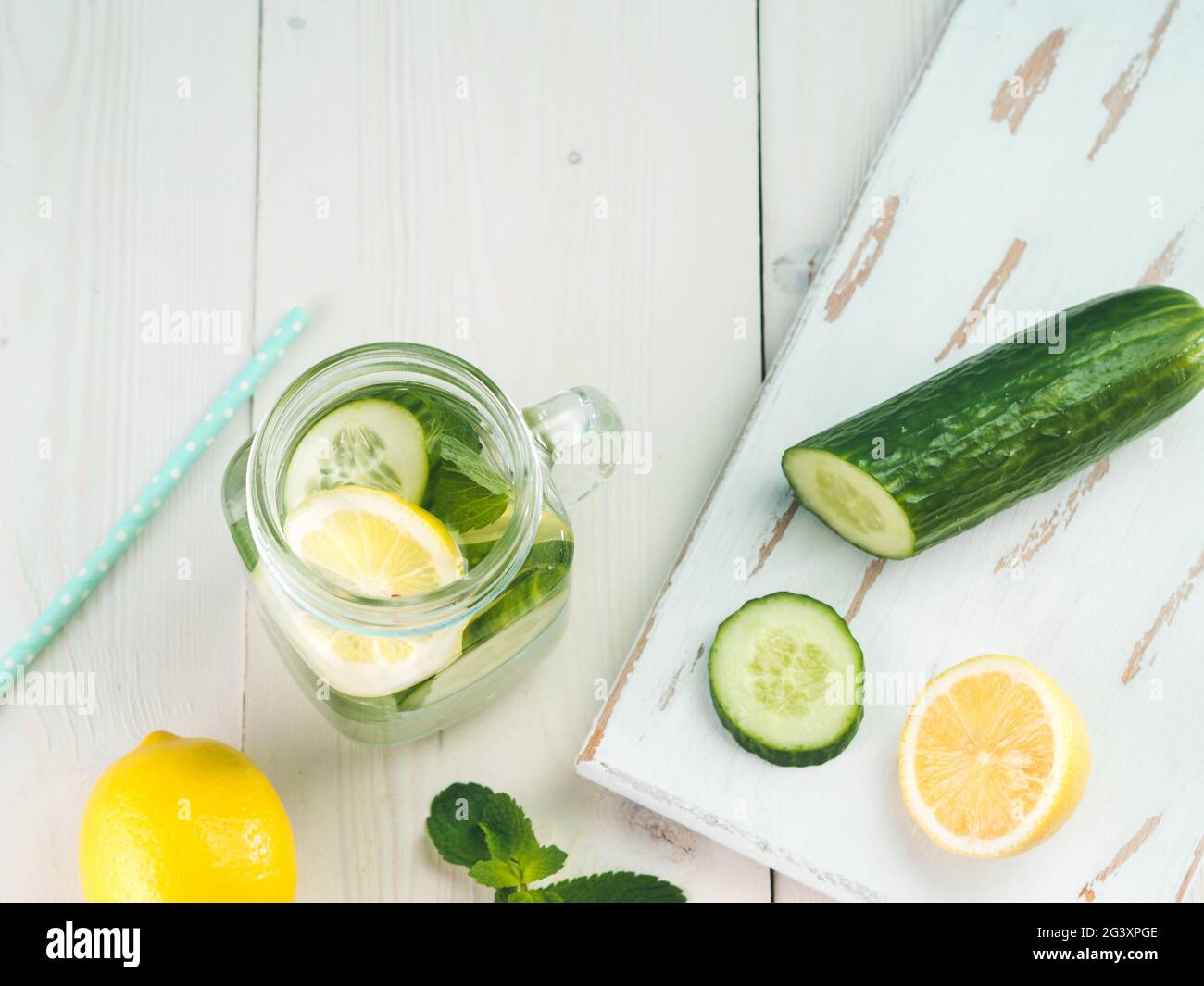 Infused detox water with cucumber, lemon and mint Stock Photo - Alamy