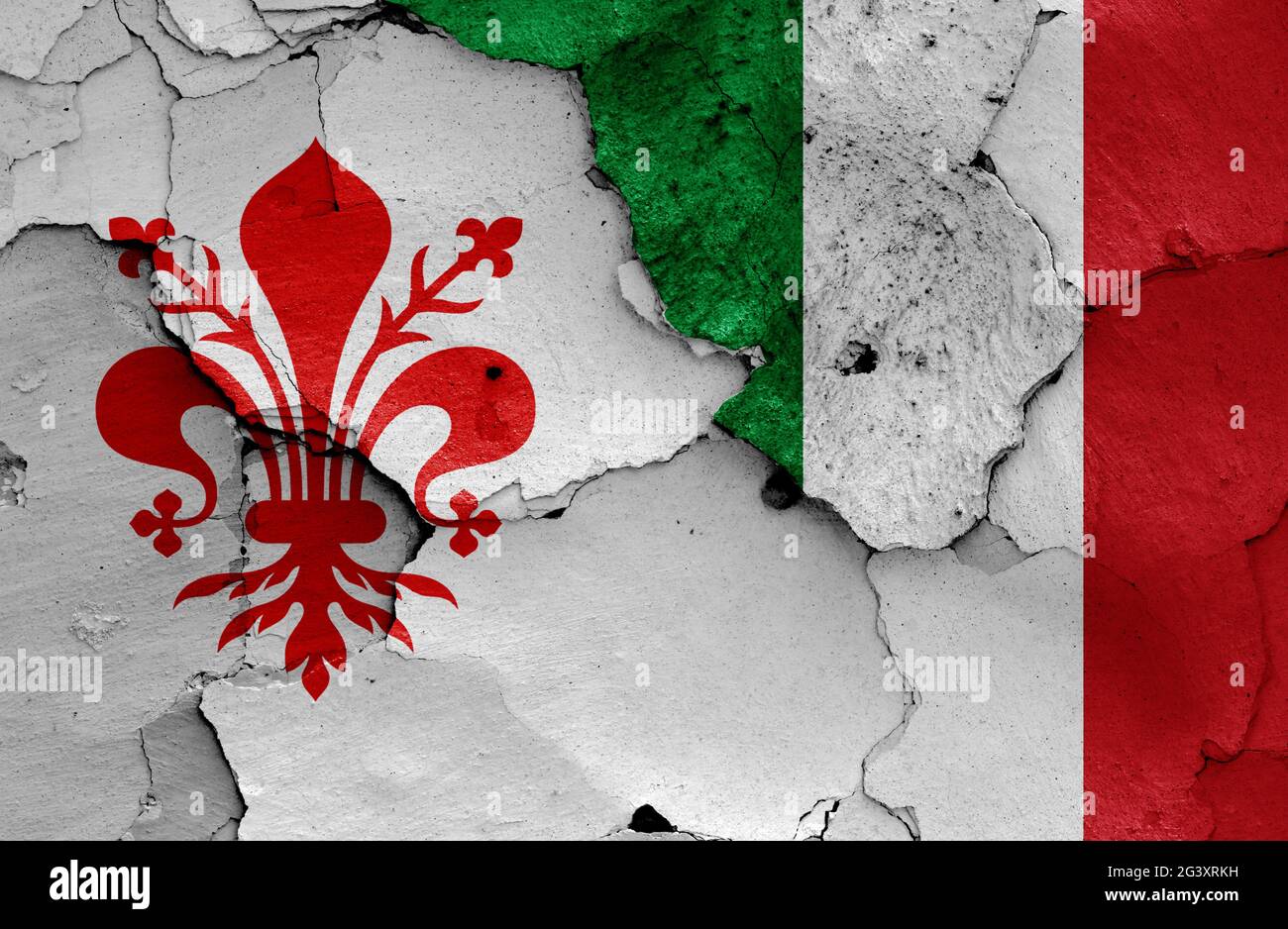 Flags of Florence and Italy painted on cracked wall Stock Photo - Alamy