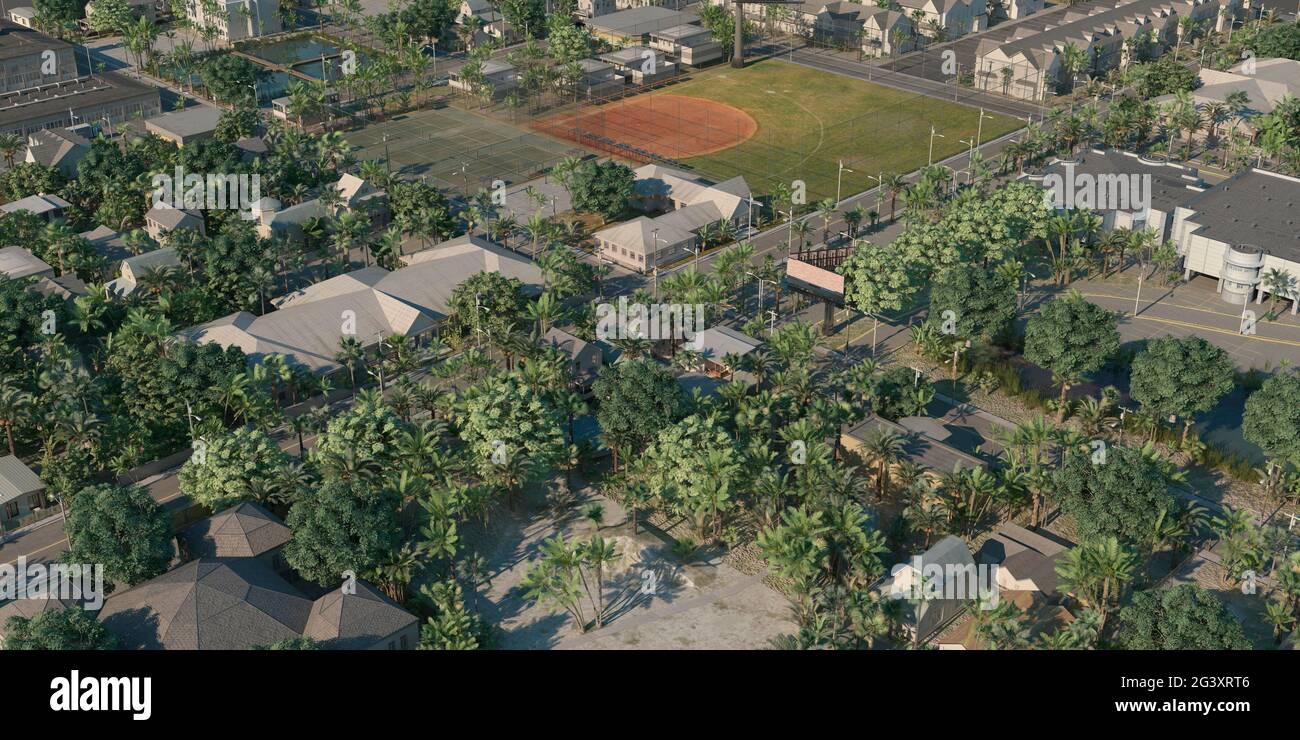 3D illustration bird's eye view of the cityscape Stock Photo - Alamy