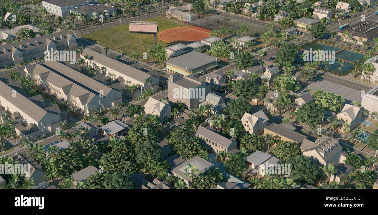 3D illustration bird's eye view of the cityscape Stock Photo - Alamy