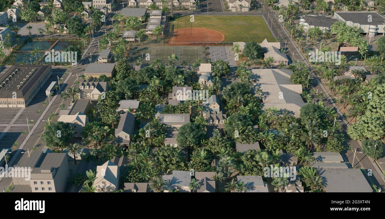 3D illustration bird's eye view of the cityscape Stock Photo - Alamy