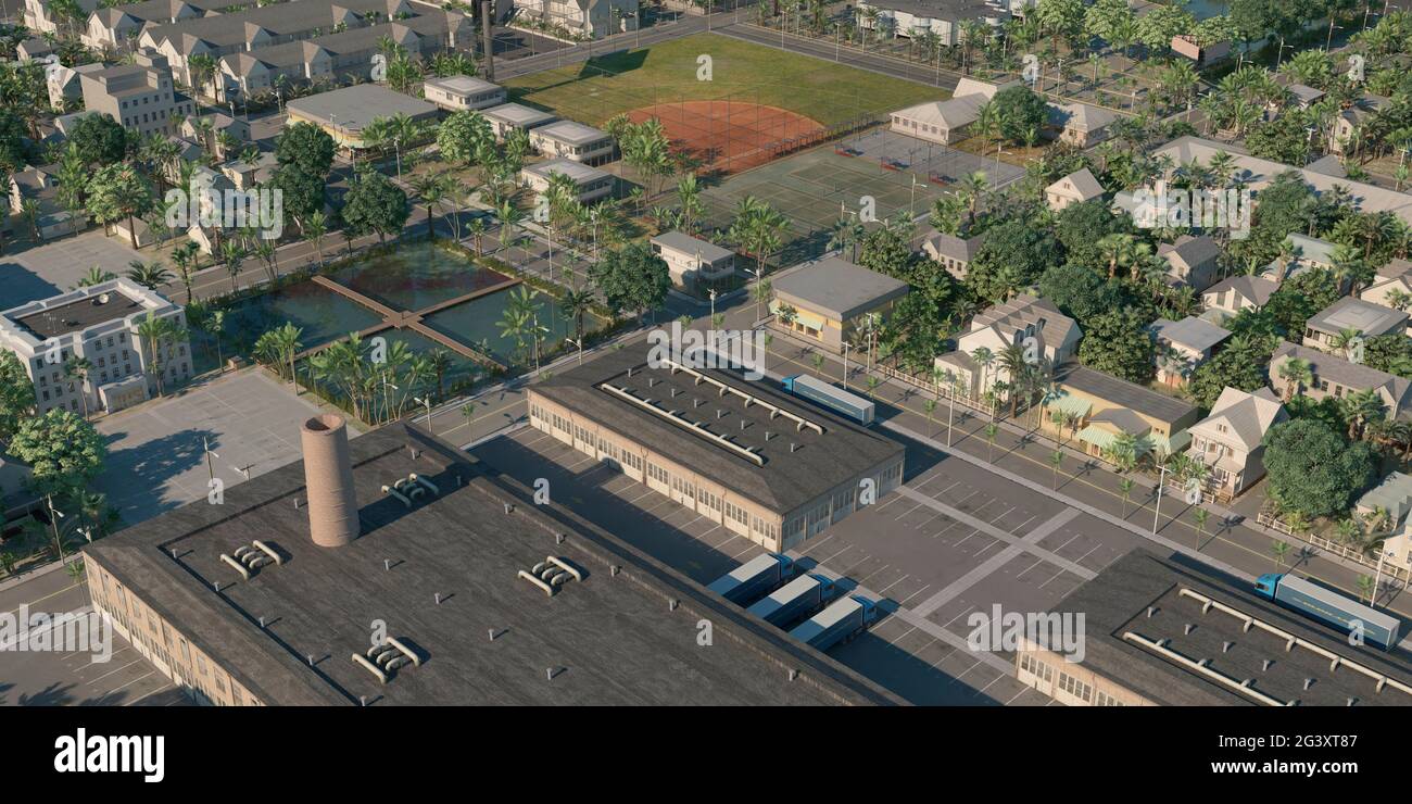 3D illustration bird's eye view of the cityscape Stock Photo - Alamy