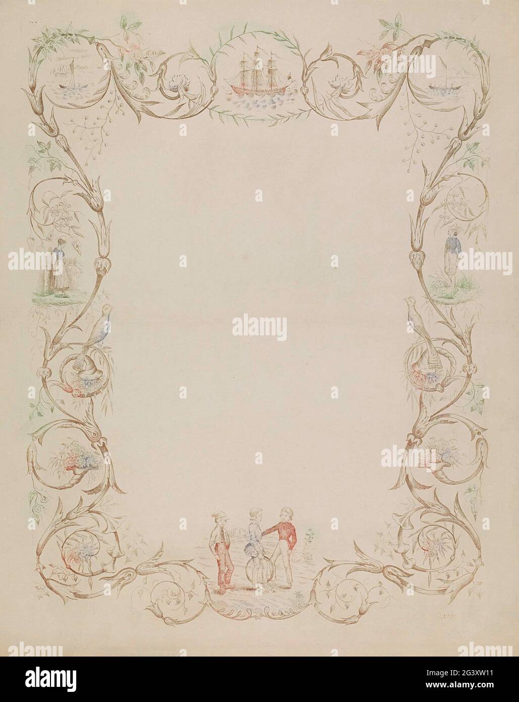 Greeting letter with ships and children playing. Call letter with ...