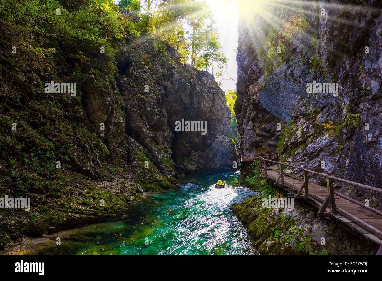 Sun illuminates the river with azure water Stock Photo - Alamy