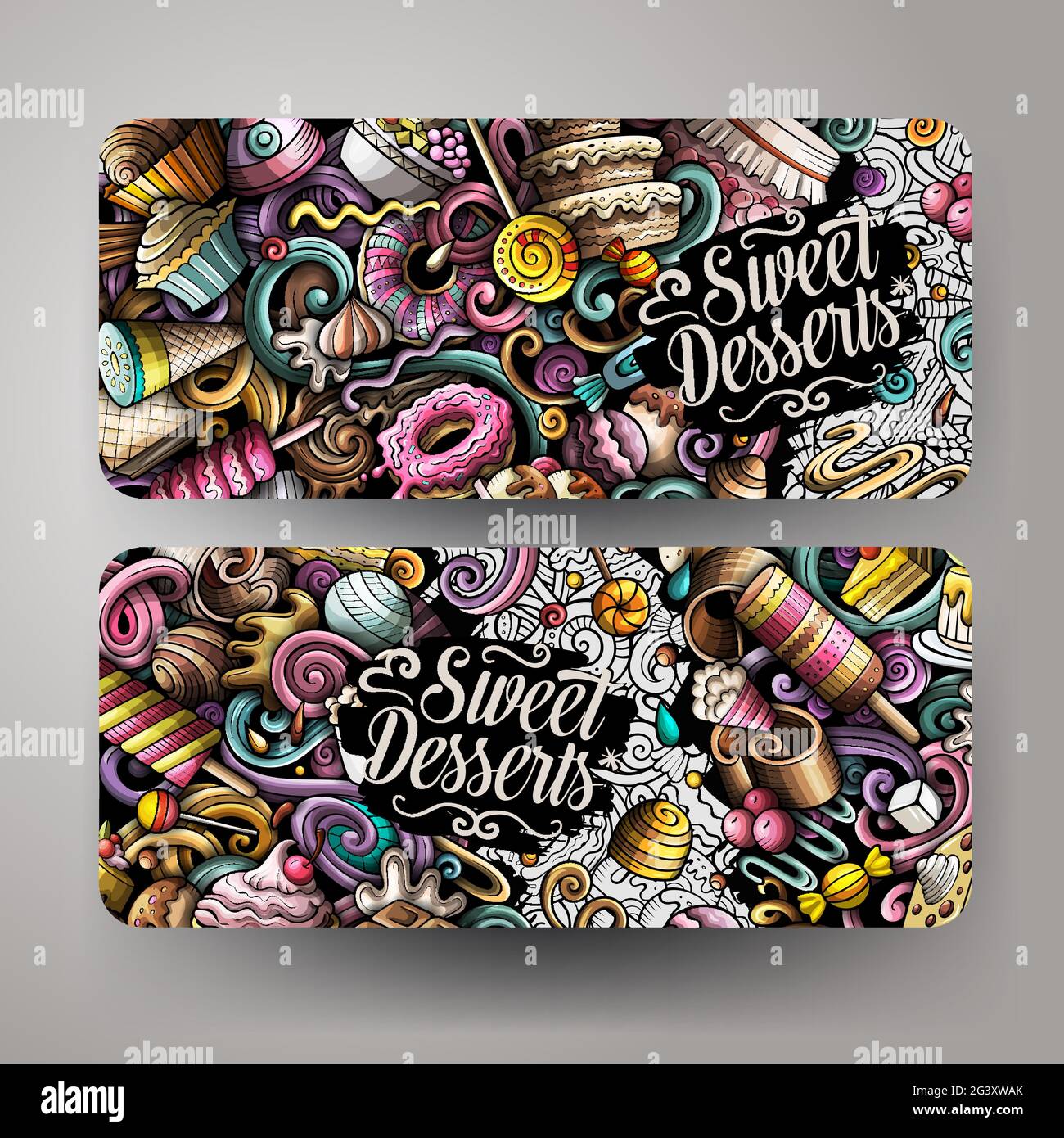 Cartoon vector doodle set of Desserts banners templates. Corporate ...