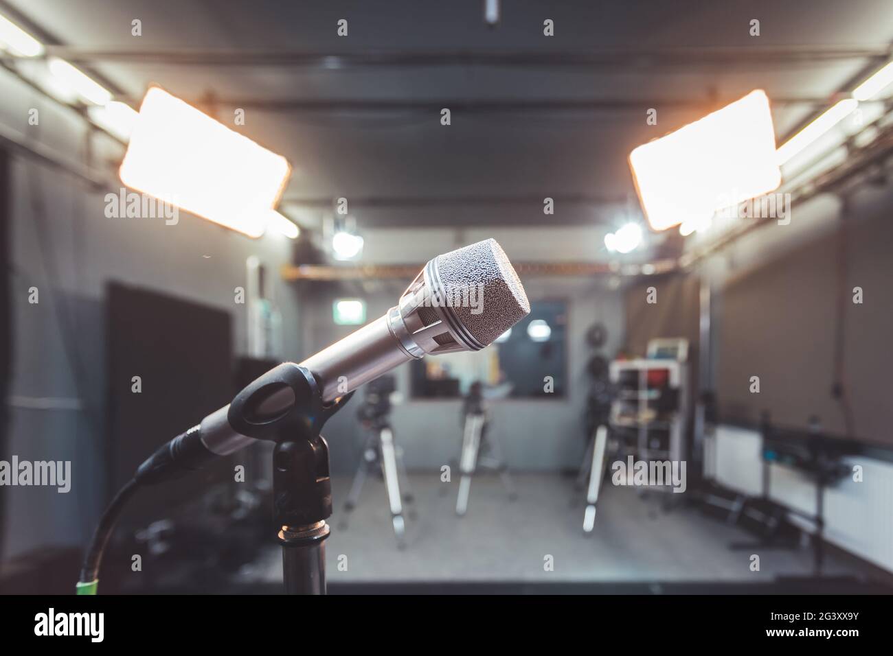 Microphone in recording studio, equipment and professional studio ...