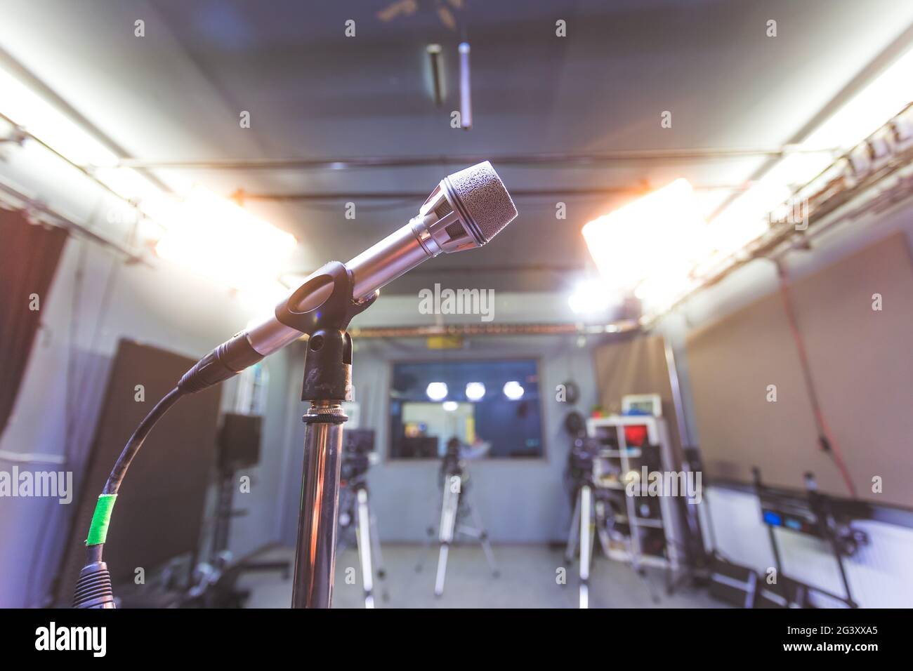 Microphone in recording studio, equipment and professional studio ...