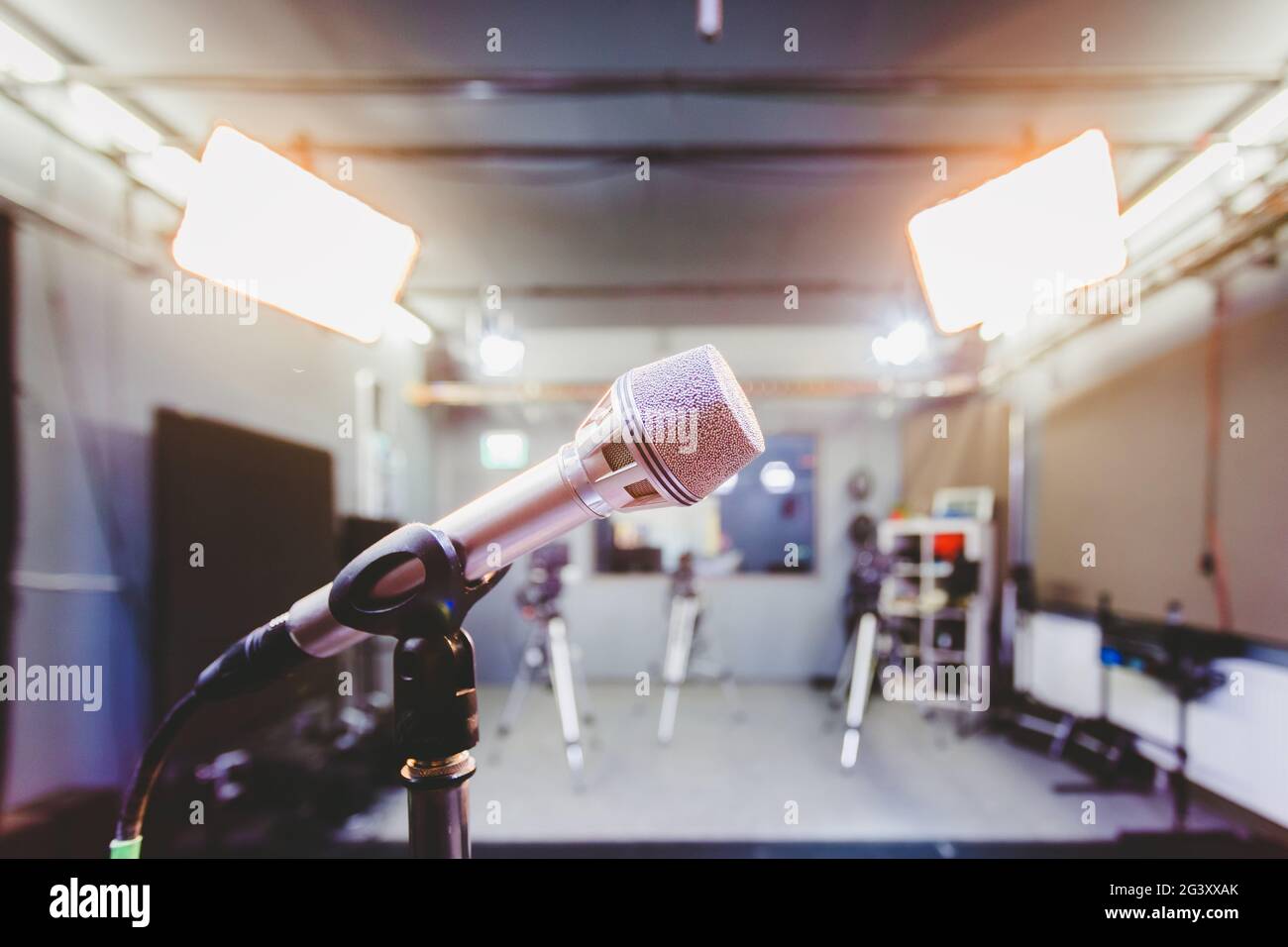 Microphone in recording studio, equipment and professional studio ...